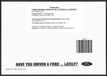 Ford Falcon XG Outback Ute 1993 - 1994 Factory Owners Supplement Handbook